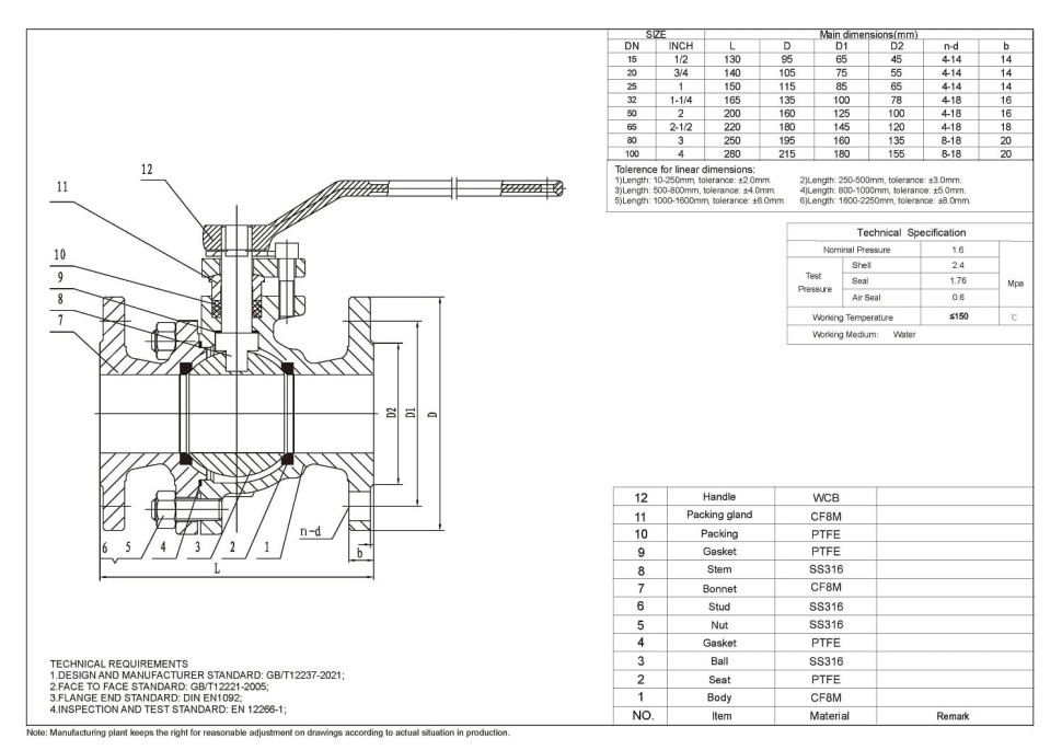 Buy PN16 DN80 Stainless steel ball valve AISI 316, seat PTFE — Sealing.com.ua
