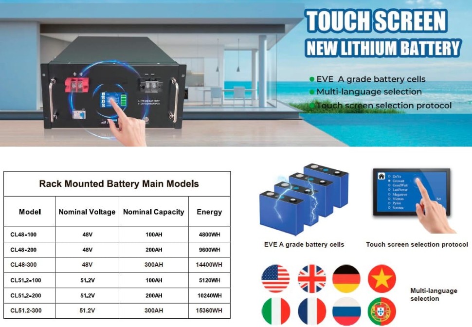 Buy Battery CLR-48V 200Ah, LiFePO4, LFP with touch screen, rack-mounted ...
