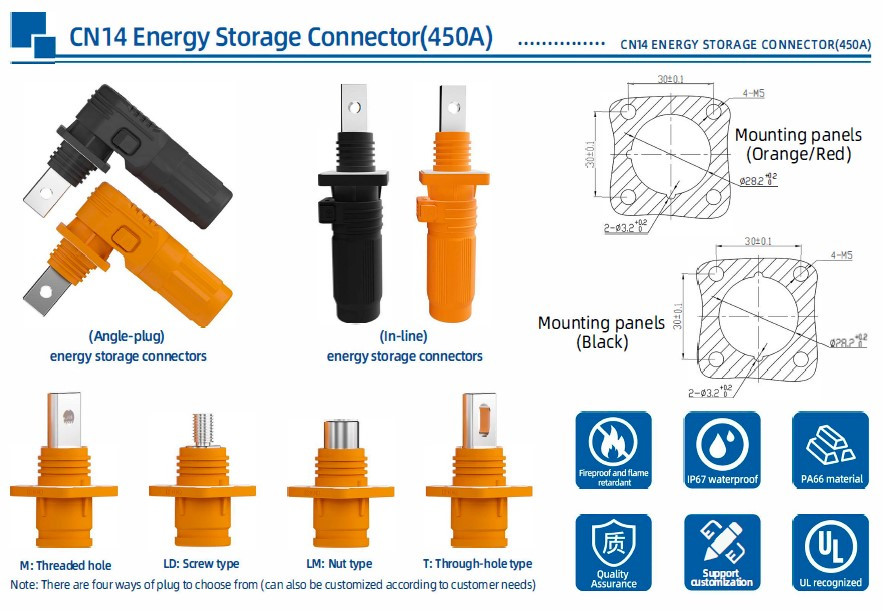 Buy JC-CN14-S-03-T, 450A, 1500V DC connector socket for energy storage ...