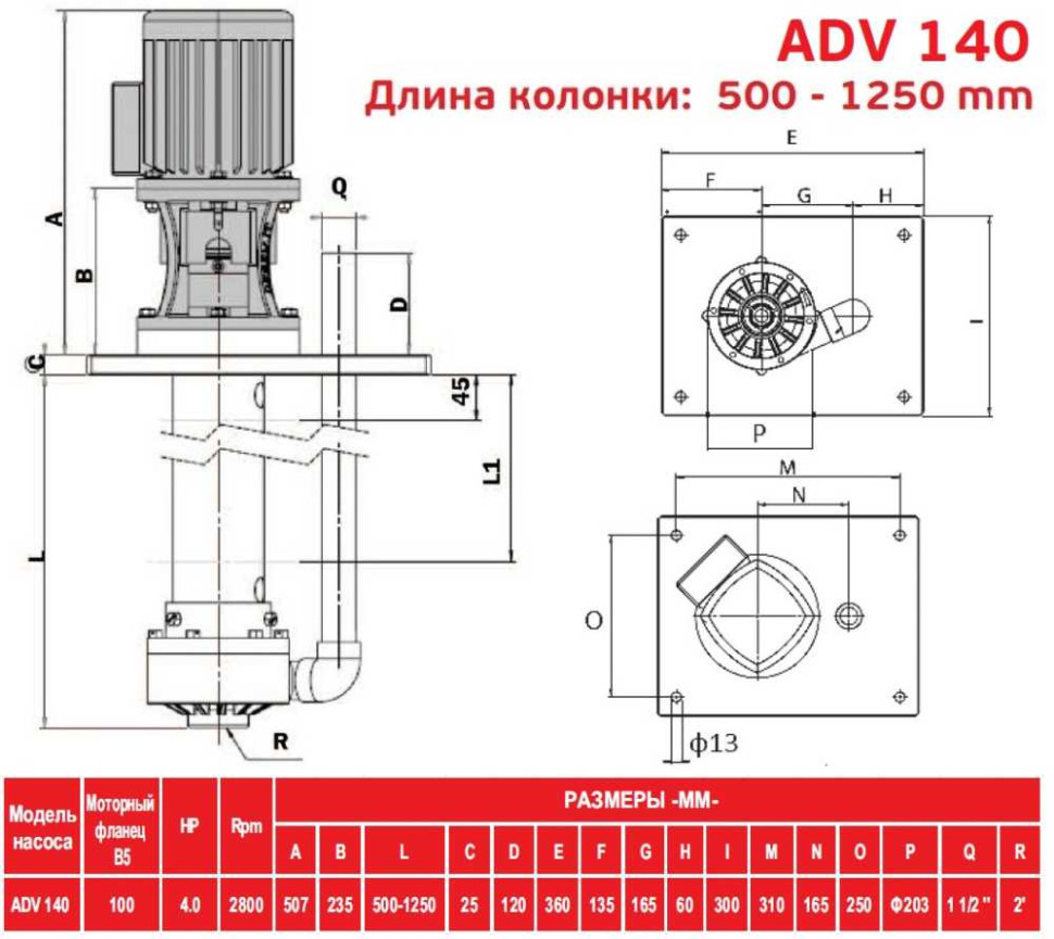 Buy ADV 140/ΡΡ/800/4HP/2800/BSP vertical centrifugal pump — Sealing.com.ua