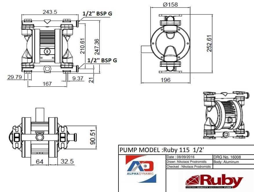 Buy RUBY 115A-P-TAT-FT pneumatic diaphragm pump — Sealing.com.ua