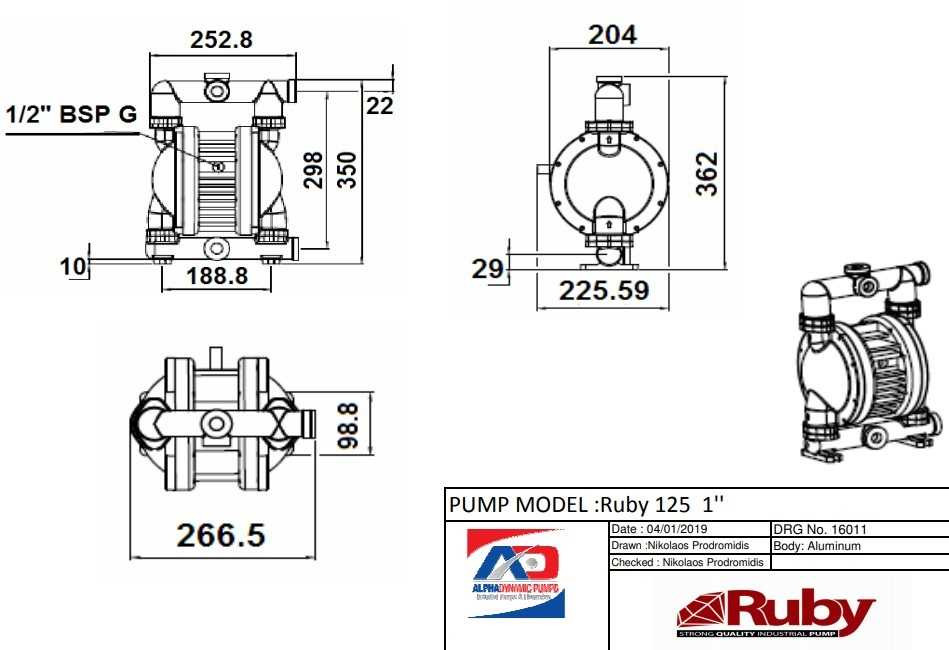 Buy RUBY 125A-P-NNN pneumatic diaphragm pump — Sealing.com.ua