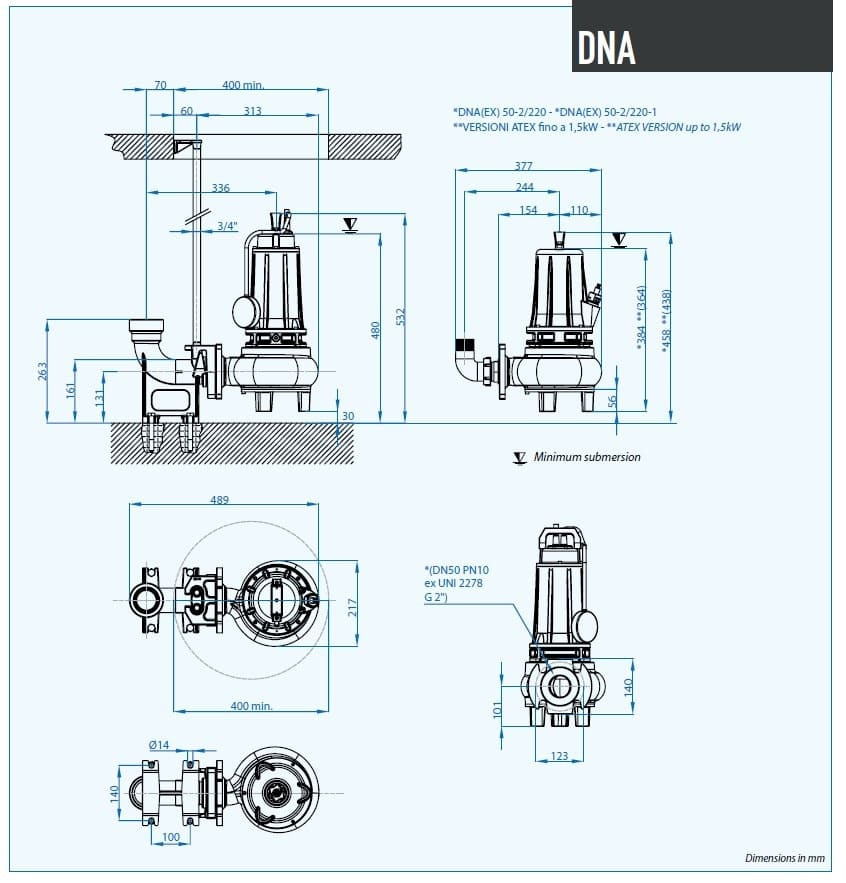 Buy Submersible pump Dreno DNA-EX 50-2/150 T with Vortex impeller ...