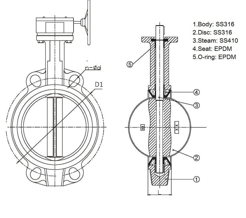 Buy PN16 DN50 Butterfly valve, body and disc made of stainless steel ...